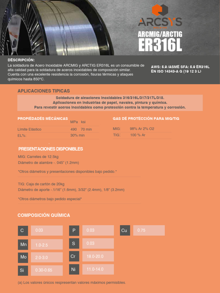 Ficha Tecnica ER316L | PDF