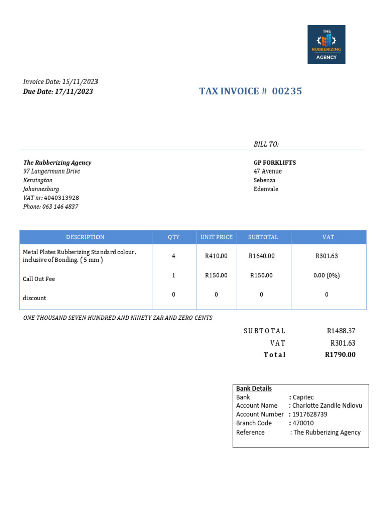 GP Forklifts 15 Nov Invoice | PDF