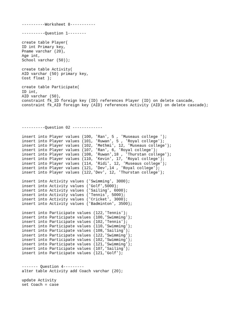 DBMS - Worksheet 8 & 9 - Answers | PDF | Computer Data | Data Management Software
