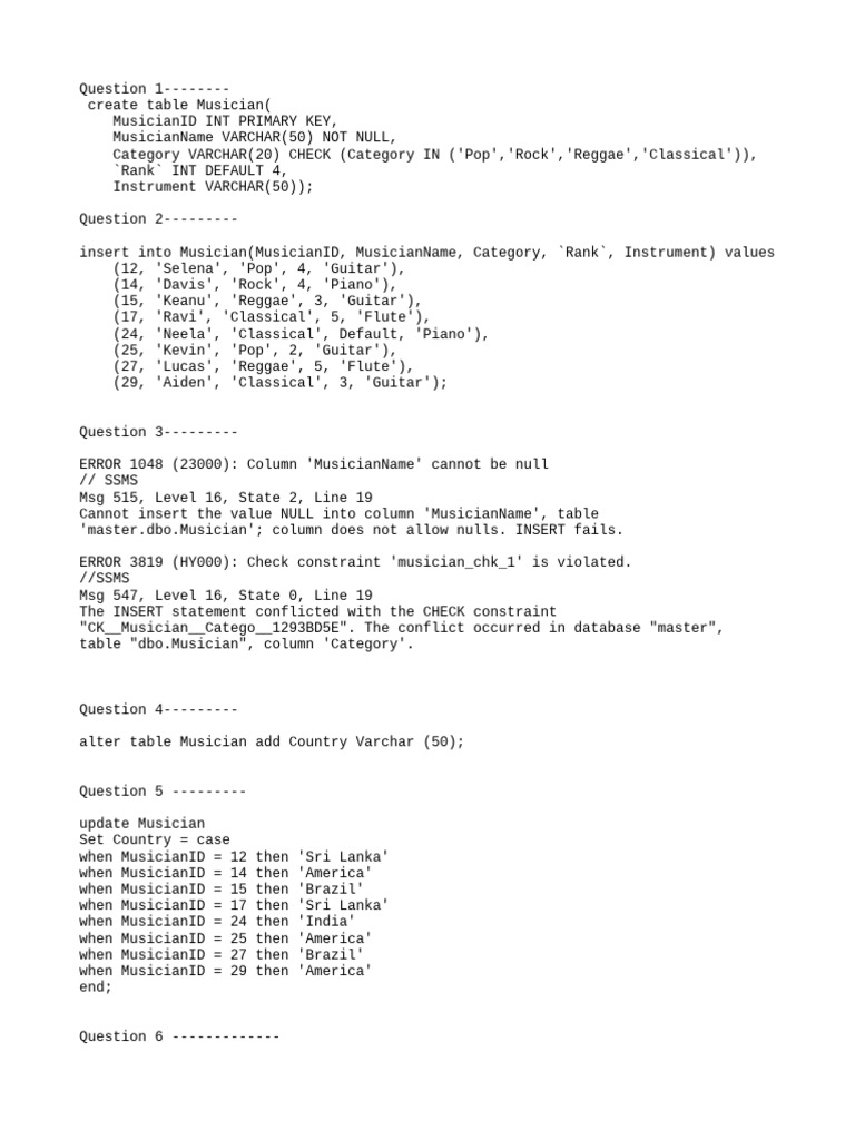 DBMS - Worksheet 5 - Answers | PDF | Data Management Software | Data ...