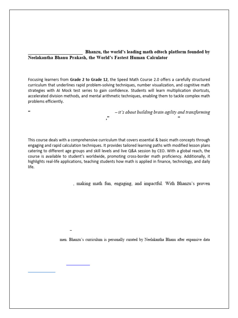 Bhanzu Introduced New Speed Math Course To Revolutionize Math Learning ...