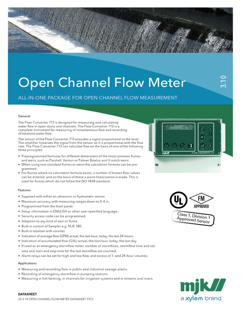 MJK 713 Open Channel Flow Meter Datasheet | PDF | Flow Measurement ...