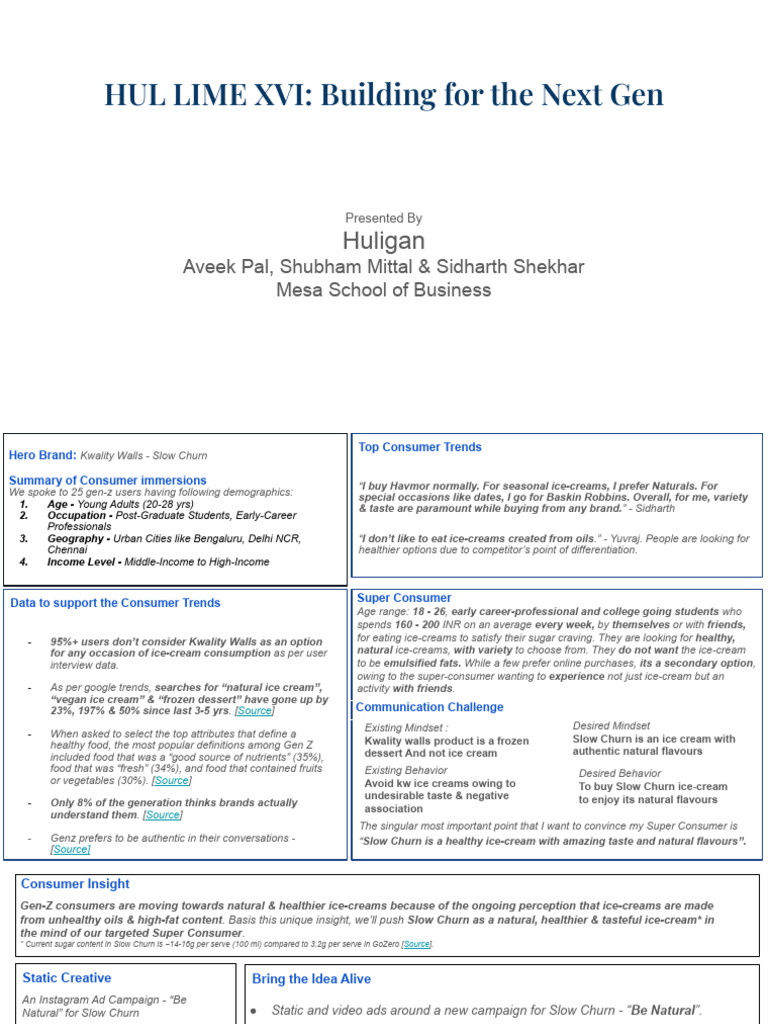 HUL LIME XVI - Building For The Next Gen - Team Huligans | PDF | Ice Cream