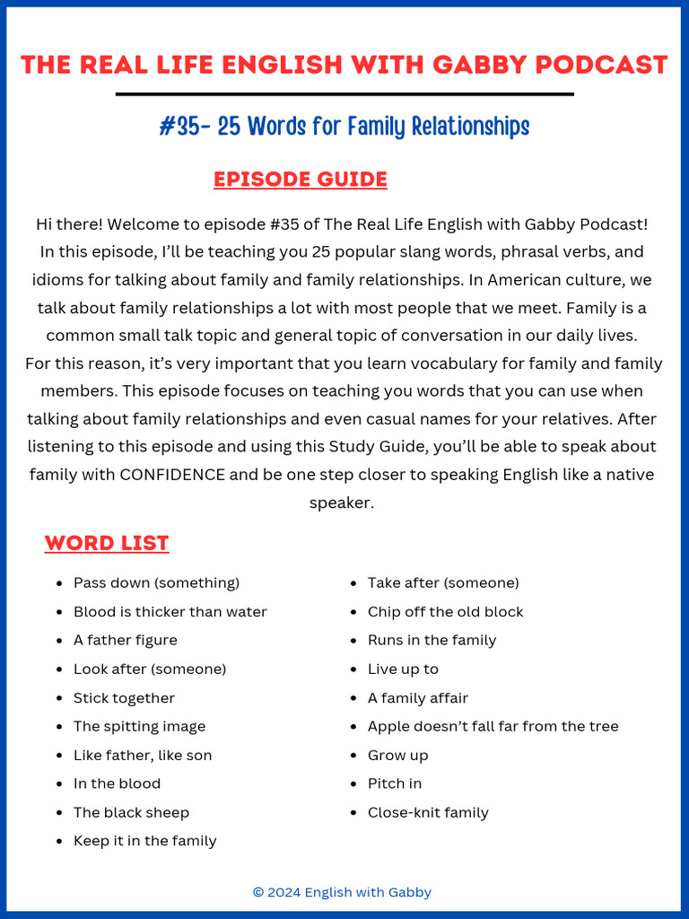 Family Vocabulary for English Learners | PDF | Family | Grandparent
