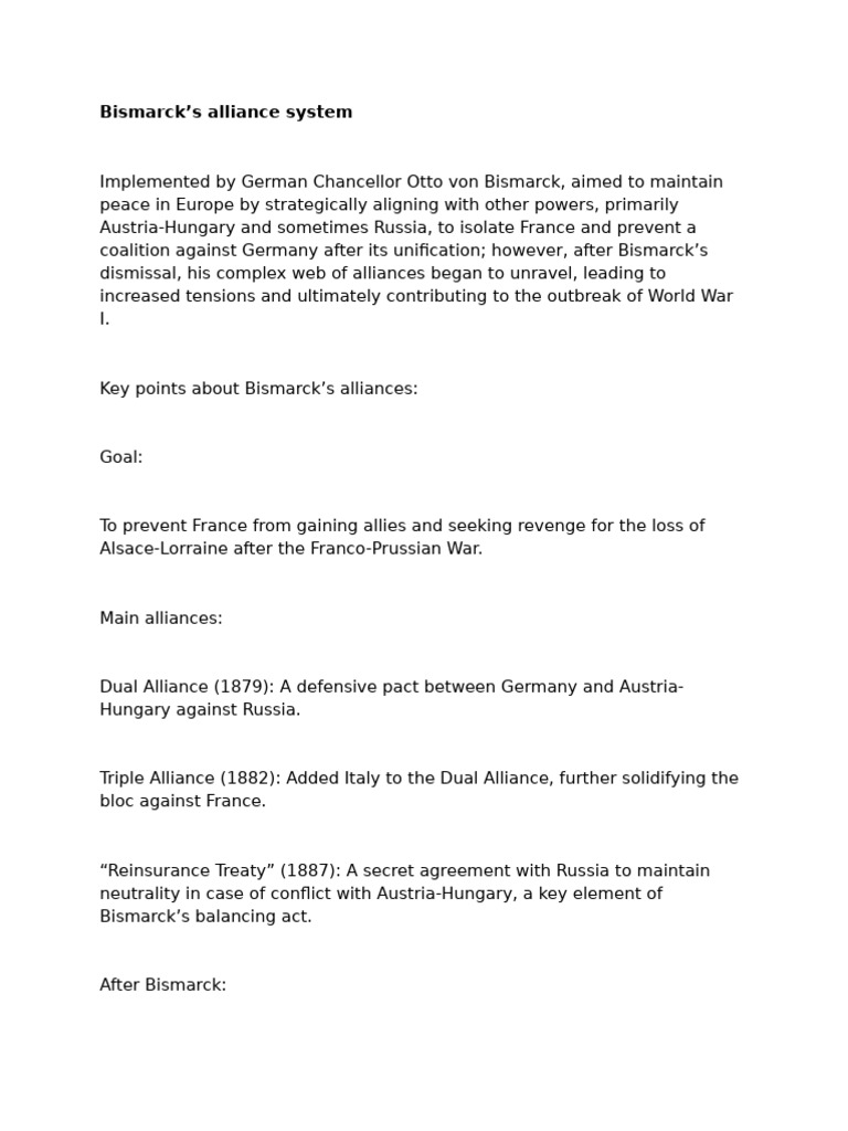 Bismarck's Alliance System | PDF