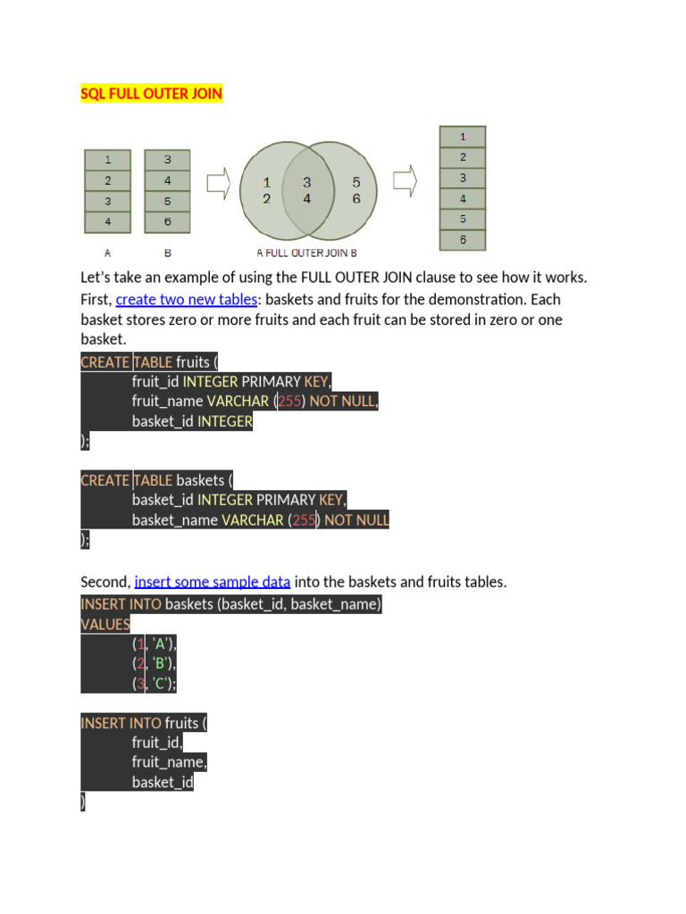 SQL Full Outer Join | PDF