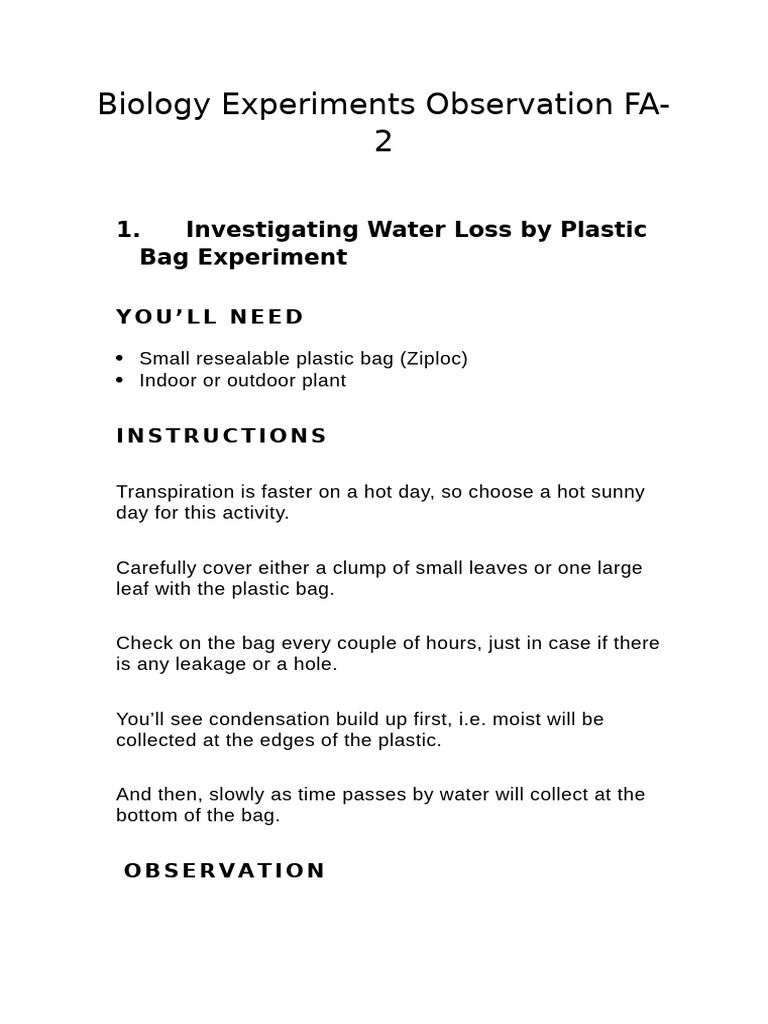 Plant Transpiration Experiments Guide | PDF | Leaf | Water