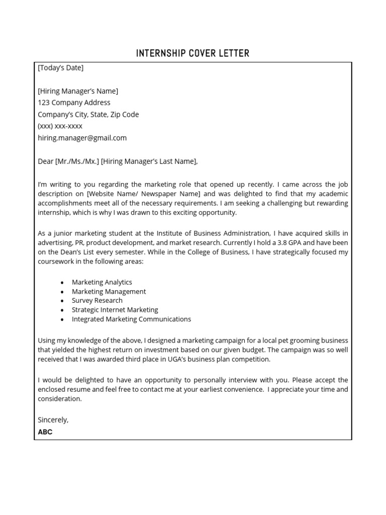 Marketing Internship Cover Letter | PDF