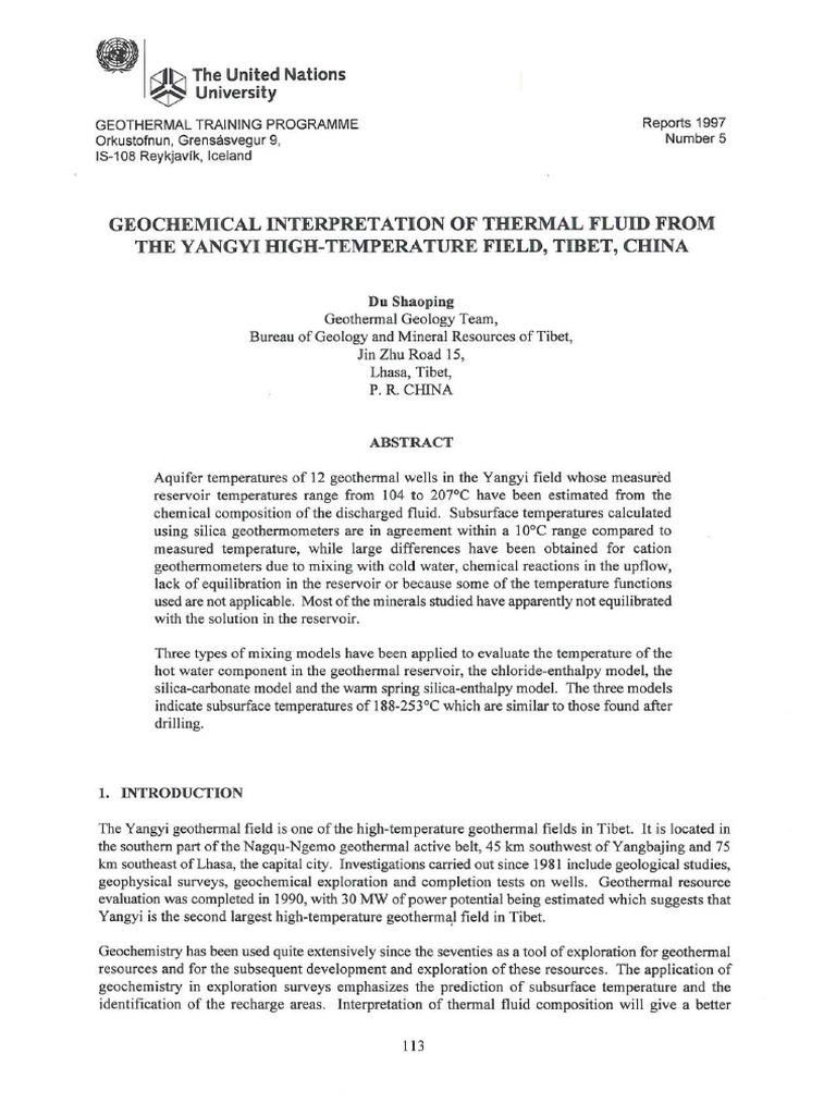 Art - (1997) Geochemical Interpretation of Thermal Fluid Tibet China ...