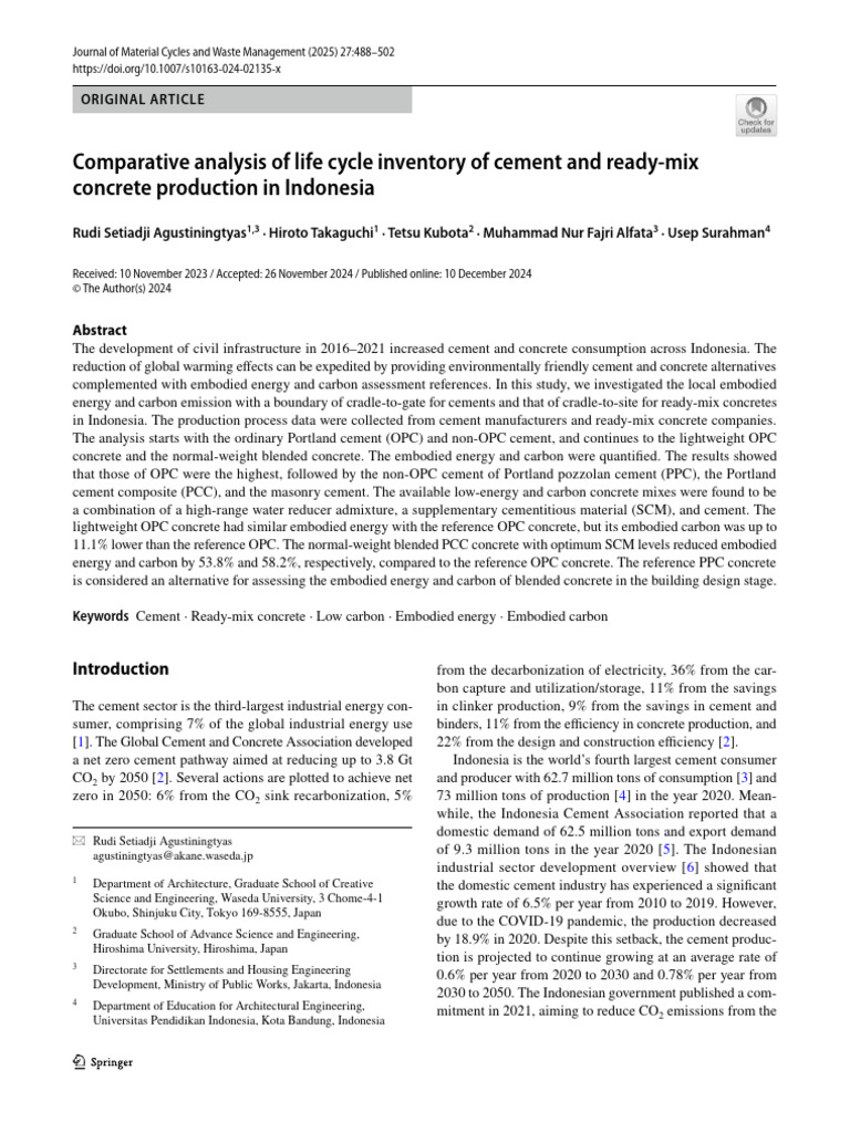 Comparative Analysis of Life Cycle Inventory of Cement and Ready-Mix ...