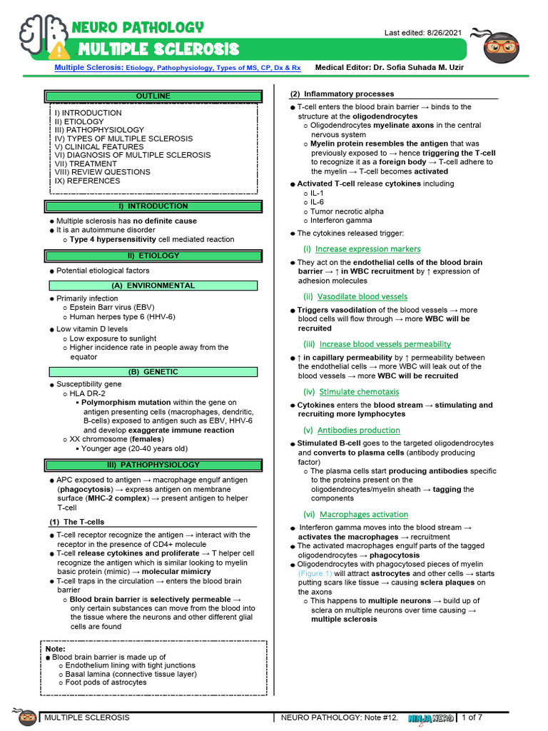 Multiple Sclerosis Etiology, Pathophysiology, Types of MS, Clinical ...