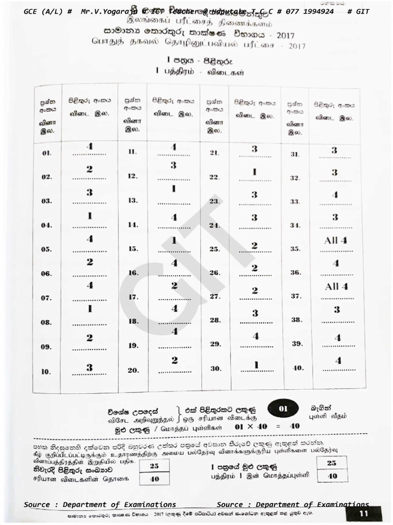 GIT Answer Scheme English Sinhala 2013 2023 19 35 | PDF