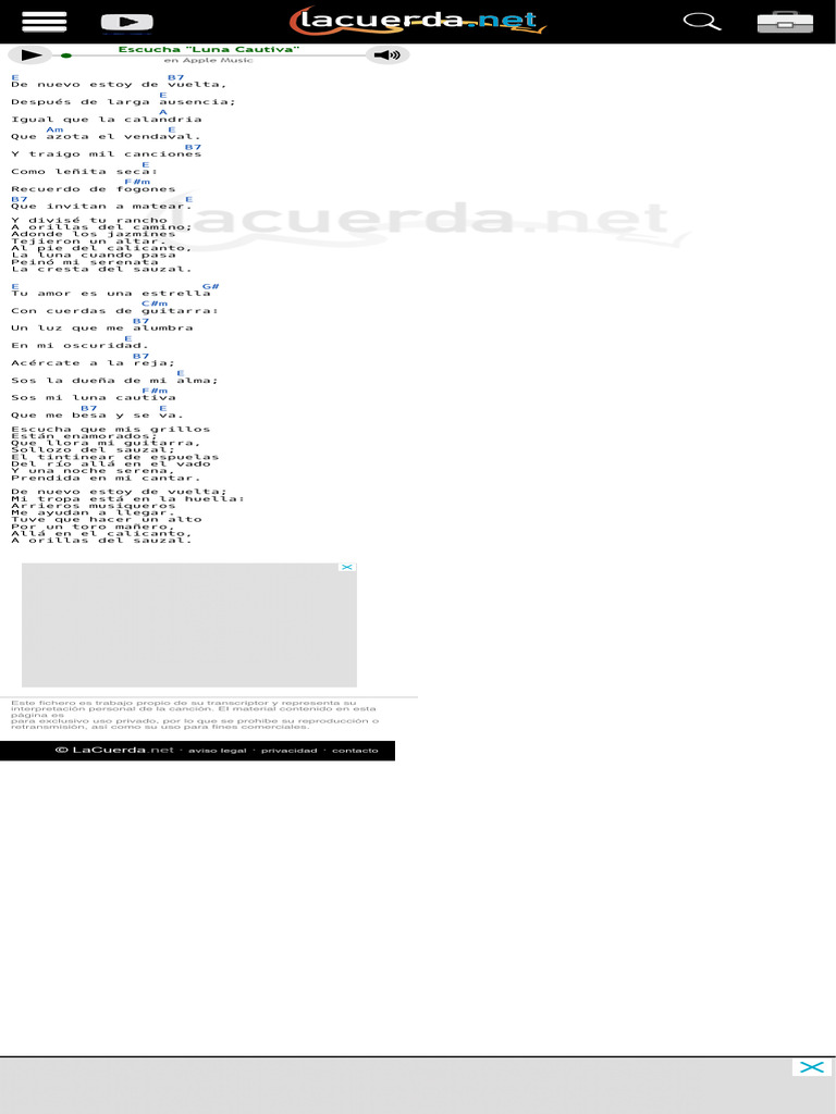 Letras y acordes de "Luna Cautiva" | PDF