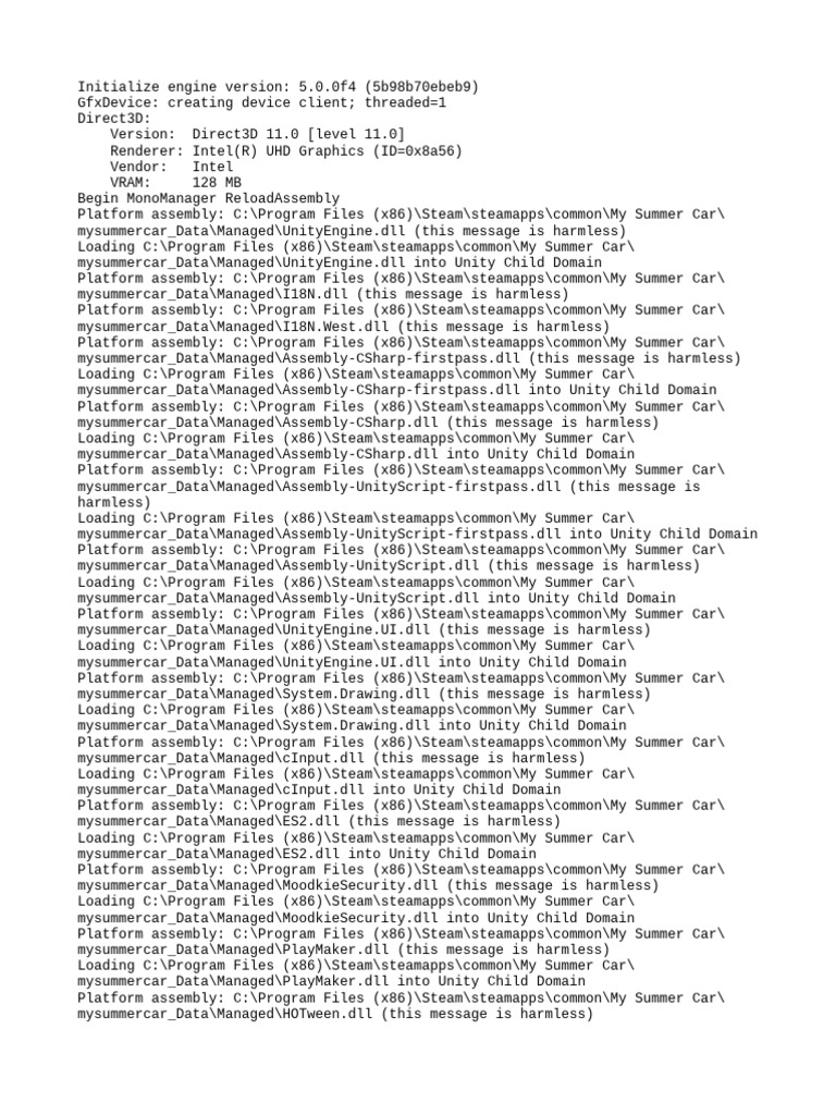 My Summer Car Engine Initialization Log | PDF | Filename | Operating System Families