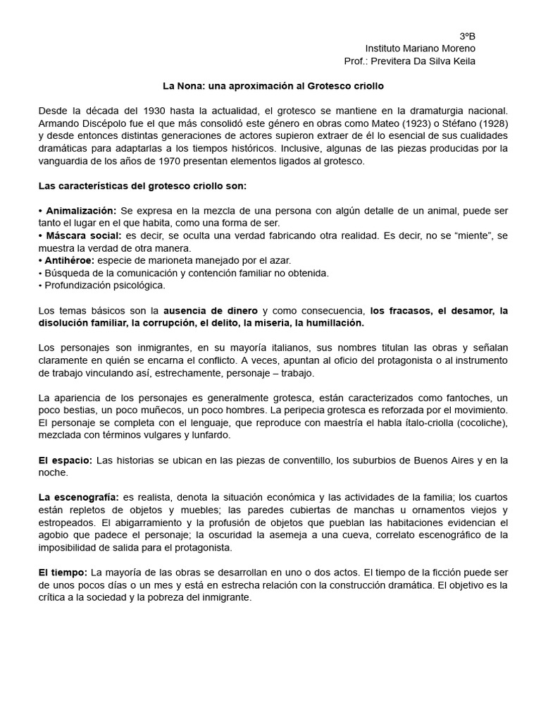 Las Características Del Grotesco Criollo - 2 | PDF