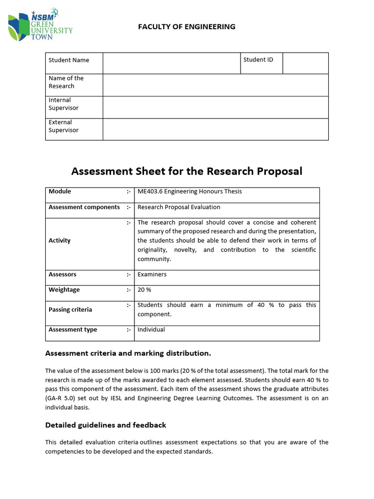 Assessment Criteria For The ResearchProposal | PDF | Knowledge ...