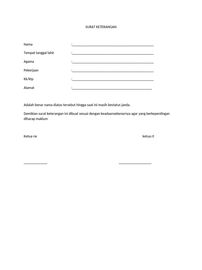 Surat Keterangan Status Janda | PDF