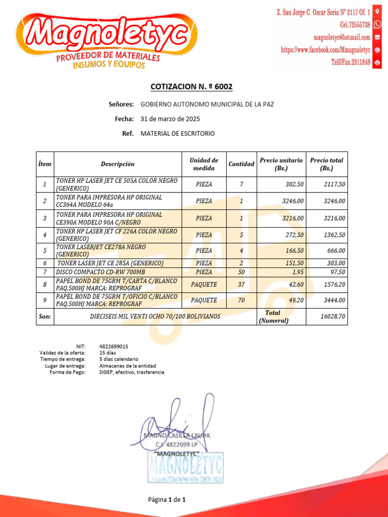 Cotizacion n 6002 | PDF