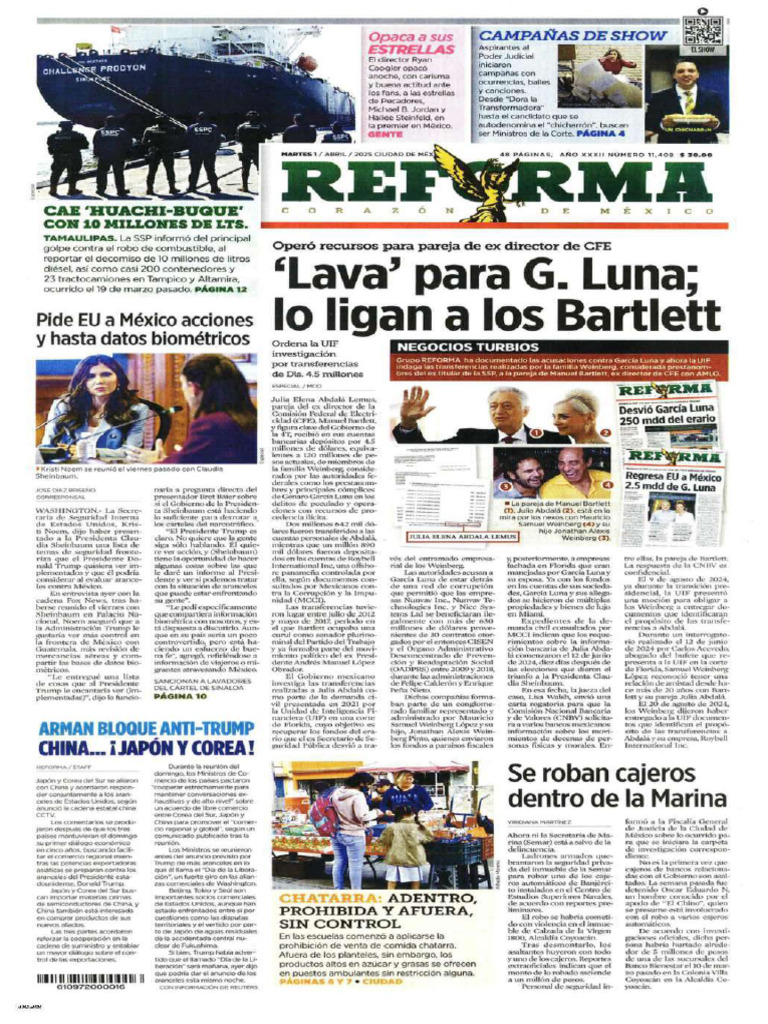 Periódico Reforma Edición Primero de Abril 2025 | PDF