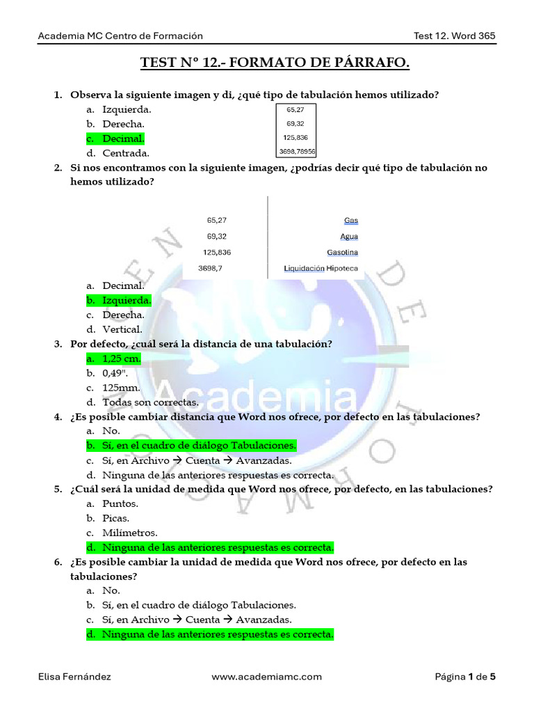 Test de Formato de Párrafo en Word 365 | PDF