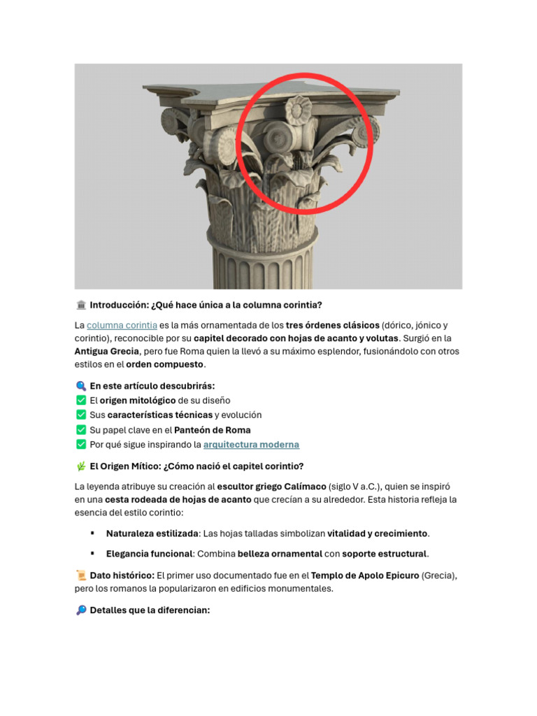 Columna Corintia: Símbolo de Elegancia en La Arquitectura Clásica | PDF ...