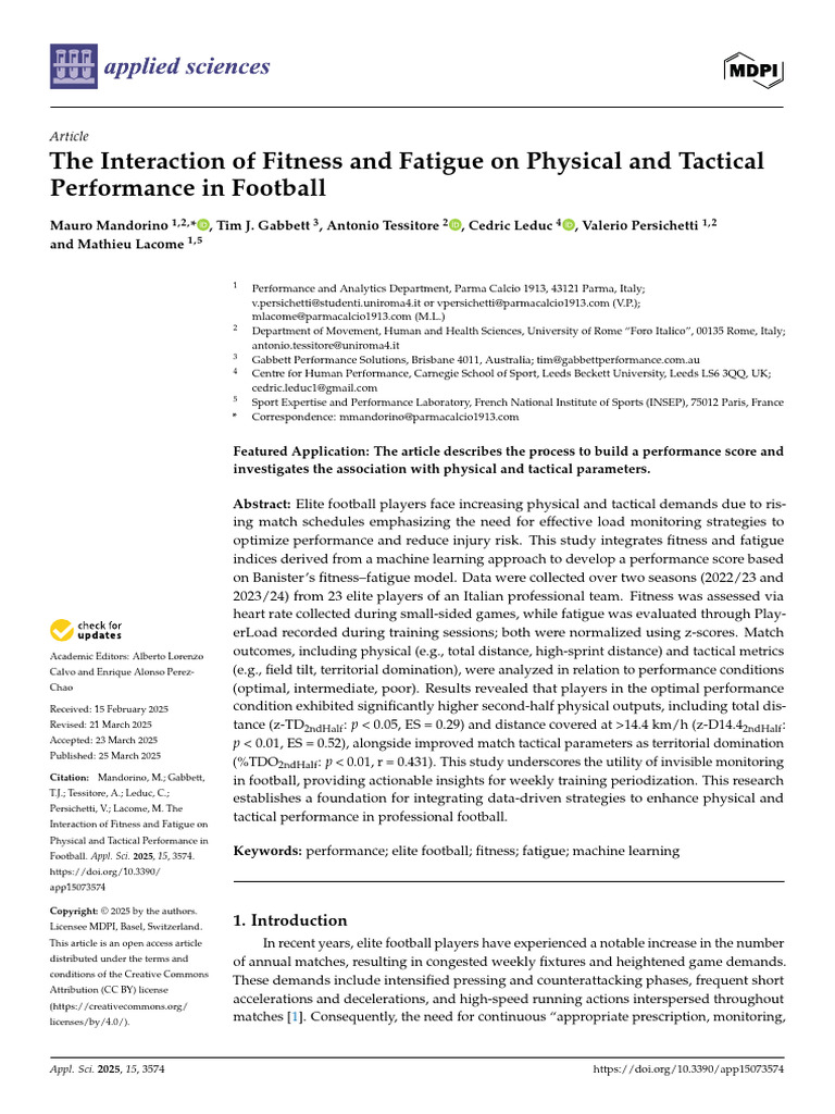 Mandorino - The Interaction of Fitness and Fatigue On Physical and ...
