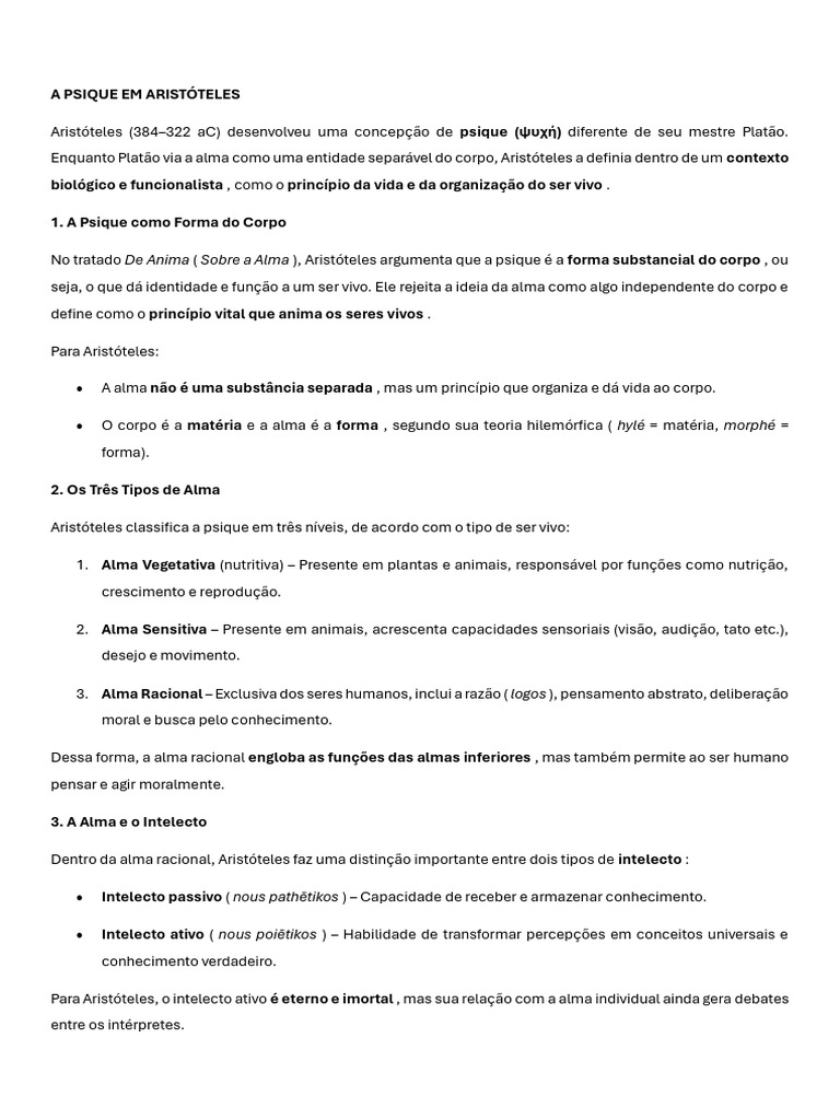 A PSIQUE EM ARISTÓTELES | PDF | Aristóteles | Nous