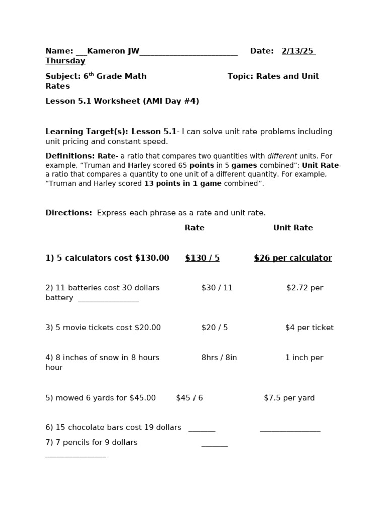 Lesson 5.1 Additional Practice AMI Day 4 | PDF