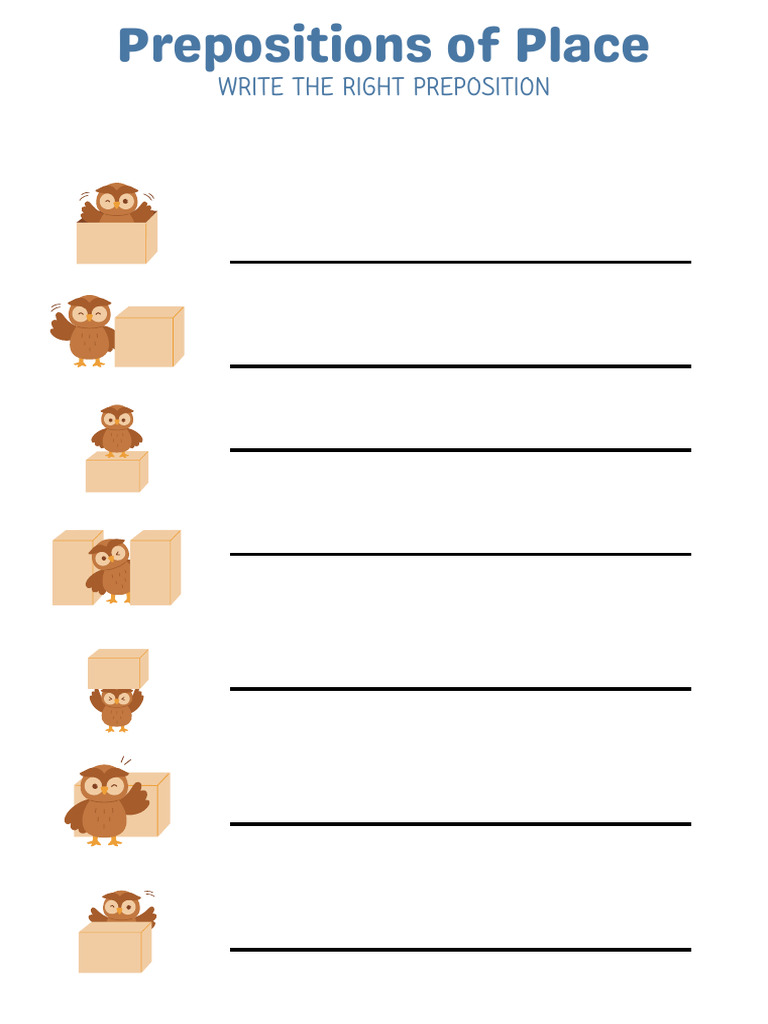 Light Blue Brown Cute Illustration Prepositions of Place Owl Matching ...