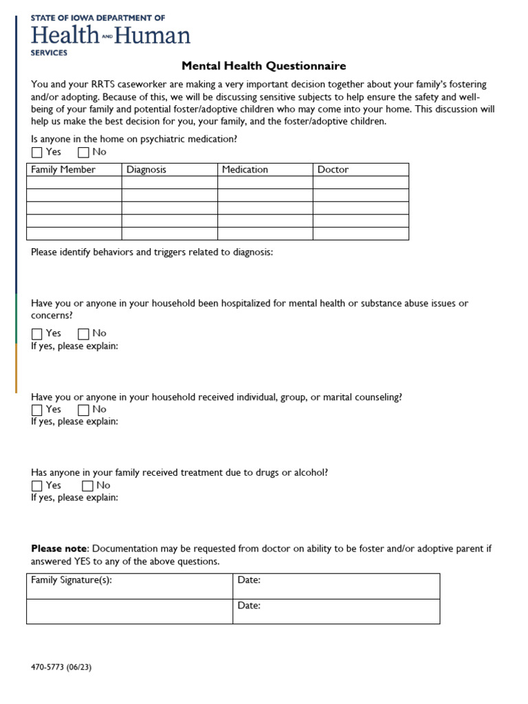 Mental Health Questionnaire | PDF | Mental Health | Physician