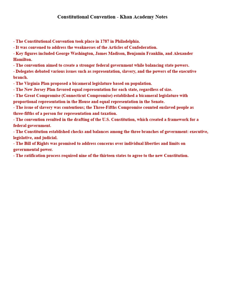 Tanvi Bhandari - Constitutional Convention - Khan Academy Notes | PDF