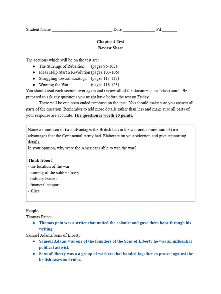 Tanvi Bhandari - JP Ch. 4 Test Review Sheet | PDF | Gilbert Du Motier ...