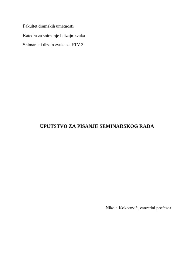 Uputstvo Za Pisanje Seminarskog Rada | PDF