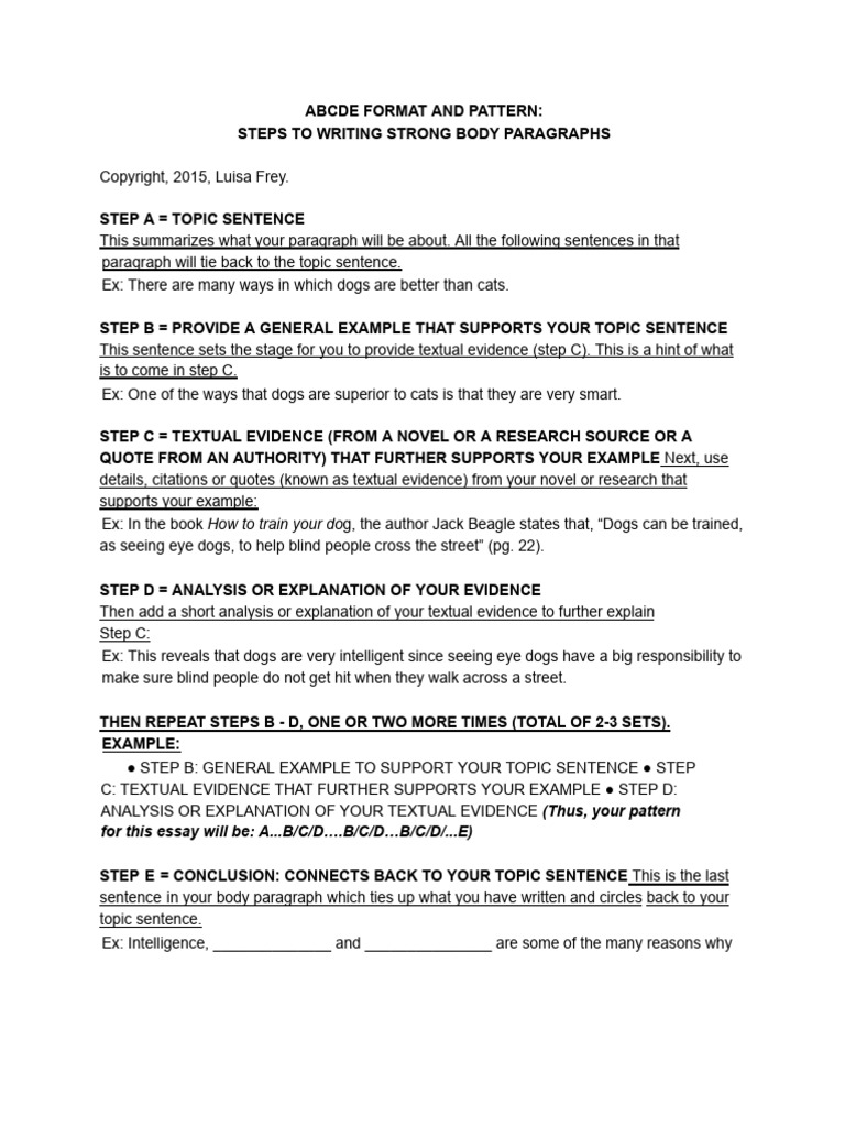 ABCDE - Steps To Writing Body Paragraphs (Master Copy) Free Online ...