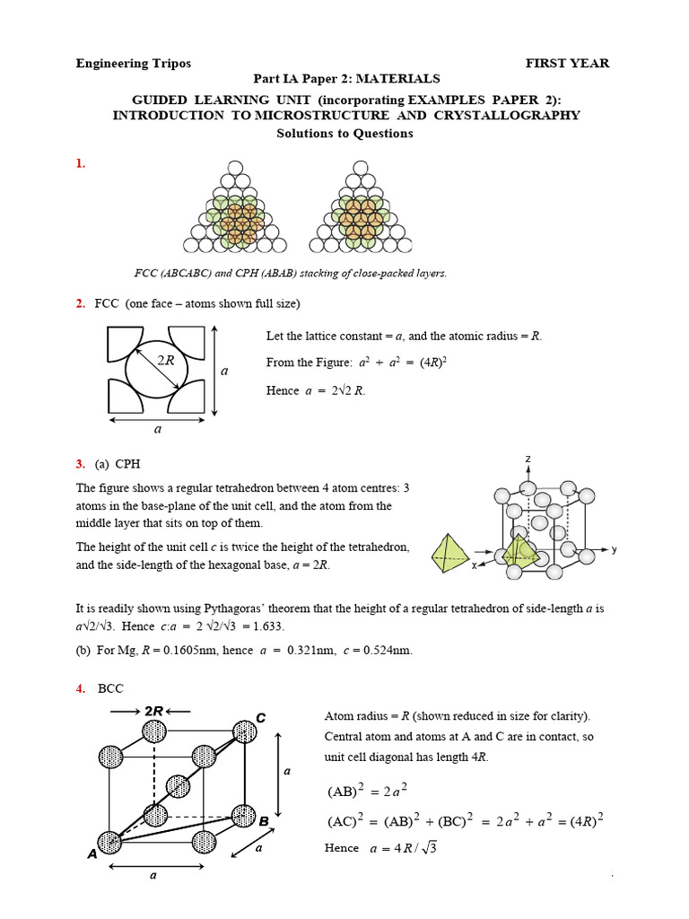Examples Paper 2 (GLU) - Microstructure Crystallography (Solutions) 24-25 | PDF | Crystal ...