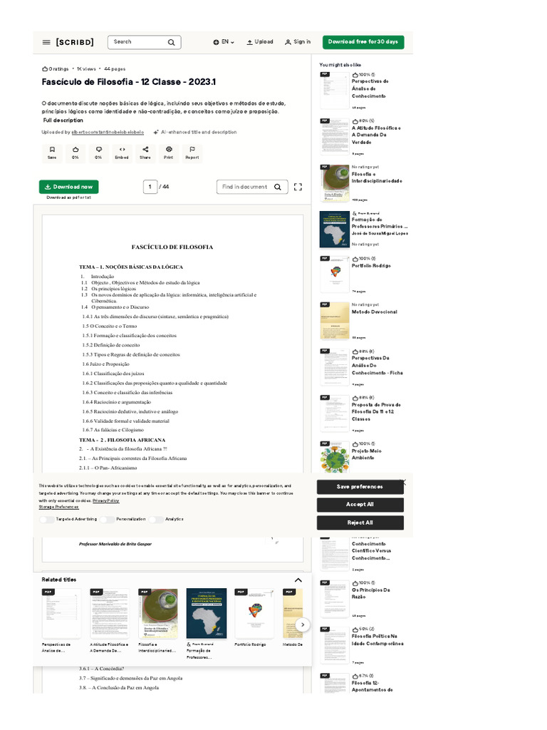 Pt Scribd Com Document 680536487 Fasciculo de Filosofia 12%C2%AA Classe 2023 1... | PDF ...