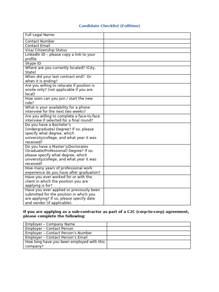 Candidate Checklist | PDF