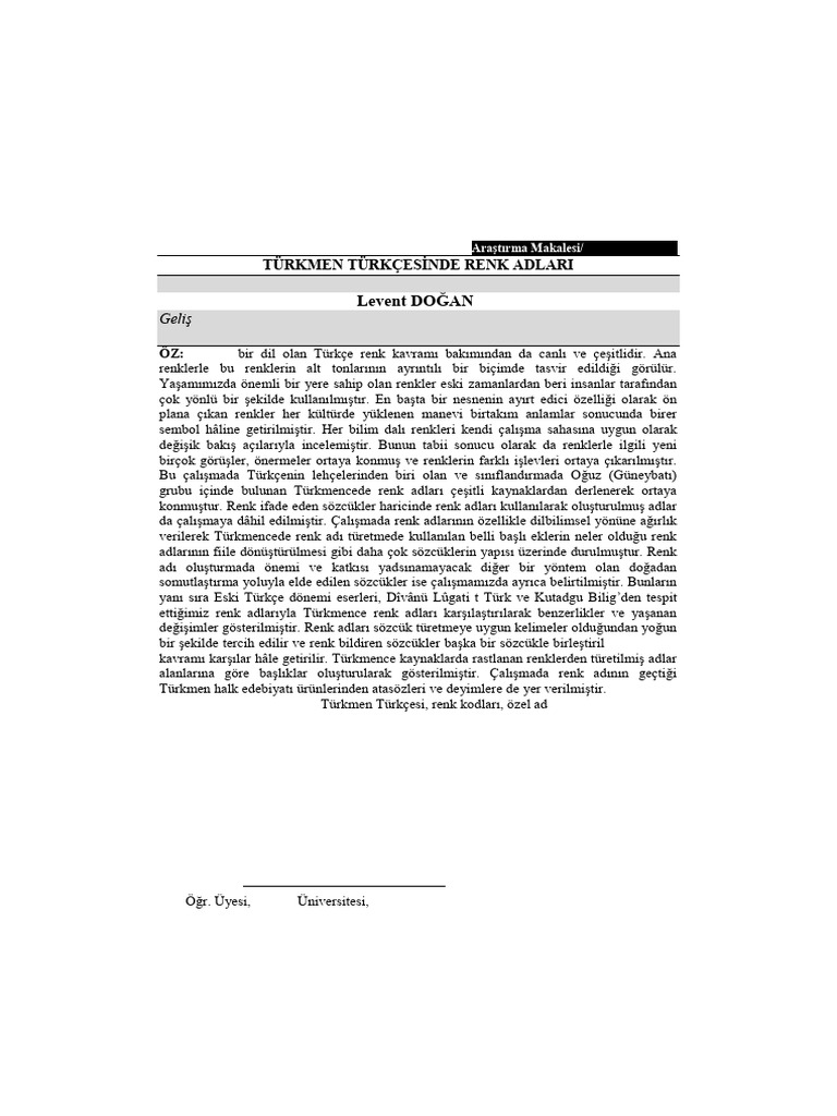 Turkmen Turkcesinde Renk Adlari | PDF