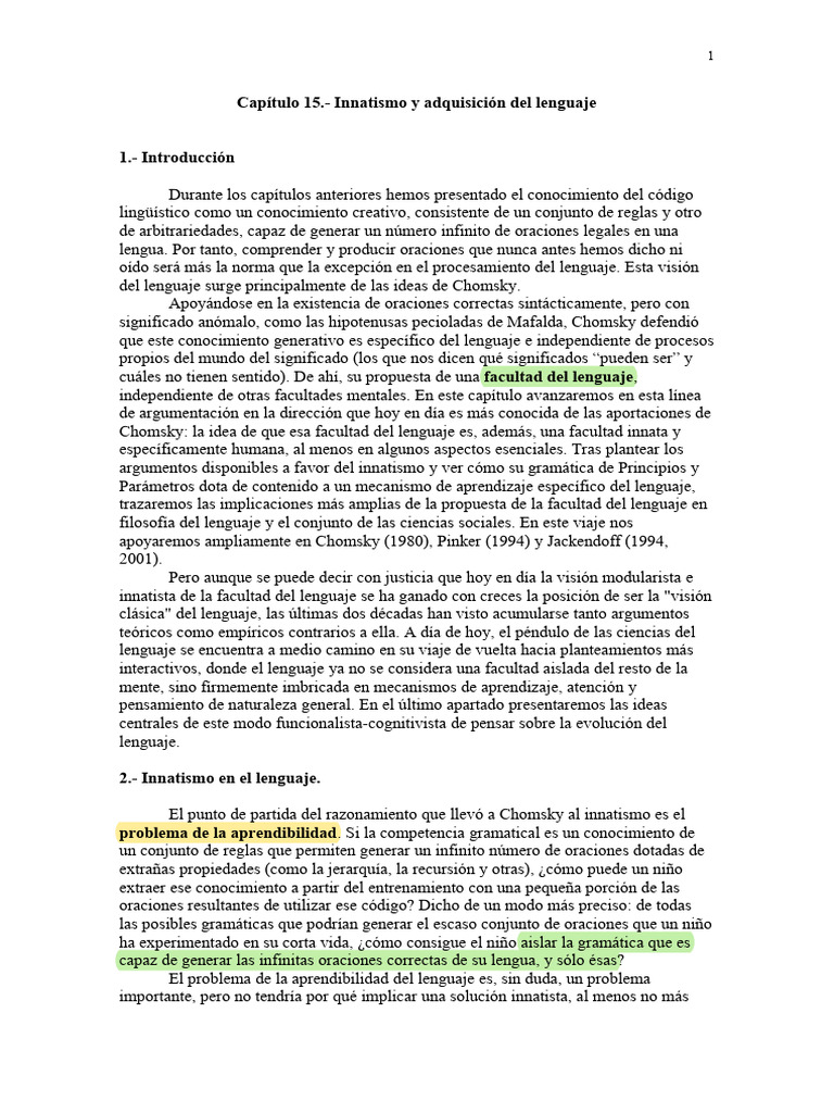 Cap15-Innatismo y Modularidad Del Lenguaje | PDF | Pensamiento | Palabra