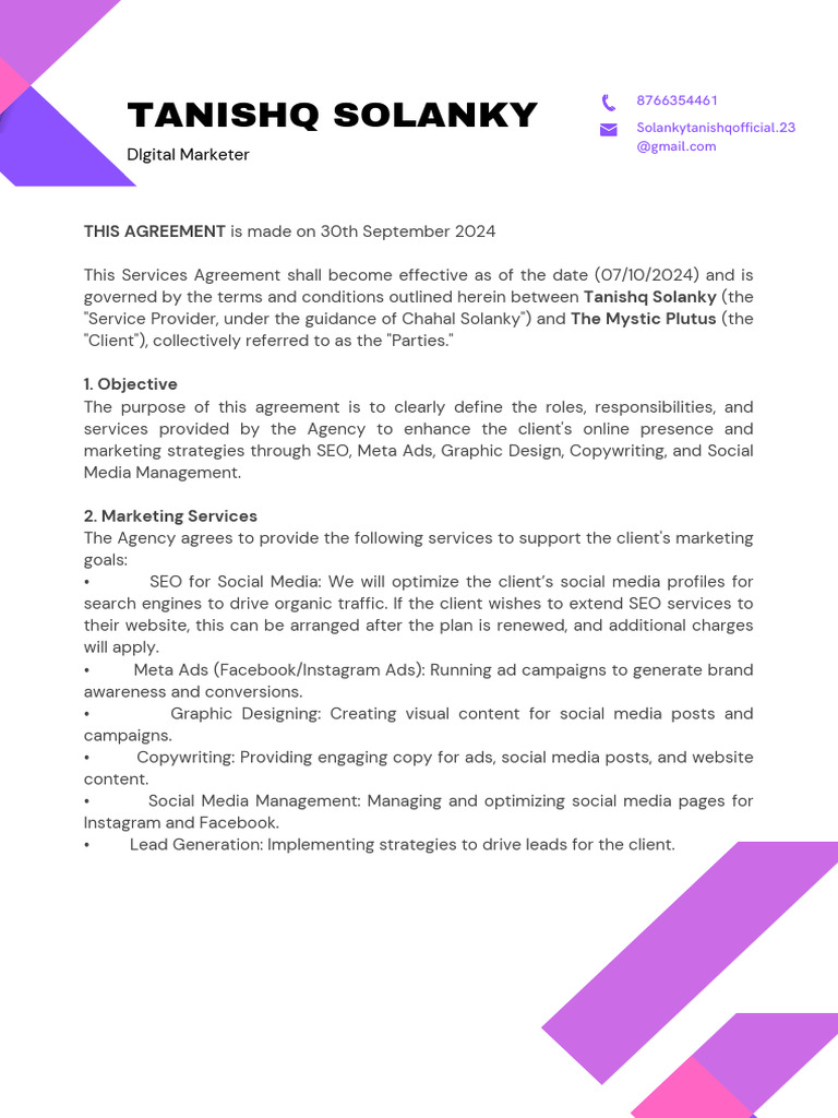 Tanishq Thunderbolt Agreement | PDF | Search Engine Optimization | Social Media