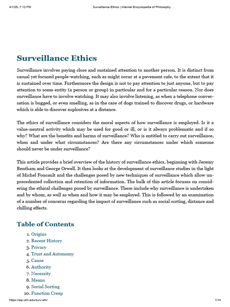 Ethics of Surveillance Explained | PDF | Privacy | Surveillance
