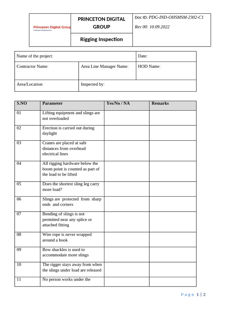 PDG IND OHSMSM 2302 C1 Rigging Inspection | PDF