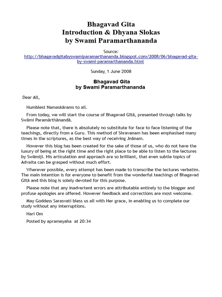 SwParam 1Gita-Intro+Dhyanaslokas ENA4 | PDF | Bhagavad Gita | Vedas