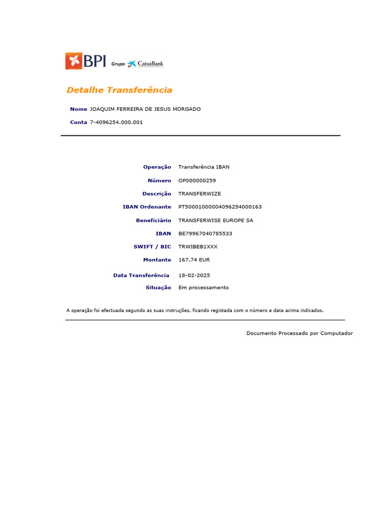 Transferência via TransferWise: OP000000259 | PDF