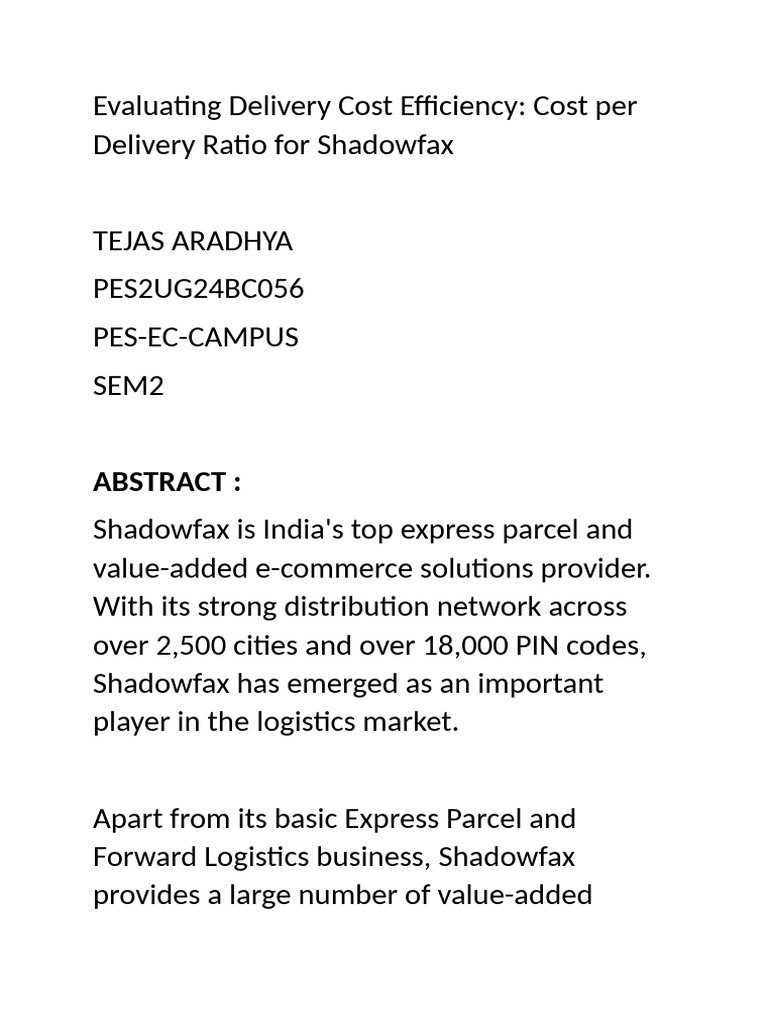 Tejas Ma Research Paper Word | PDF | Logistics | E Commerce