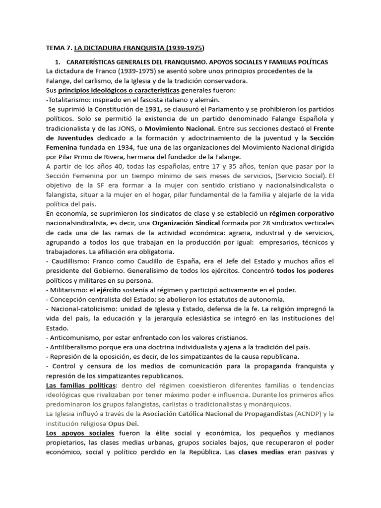 Tema 7 - 2425 | PDF | España franquista | Francisco franco