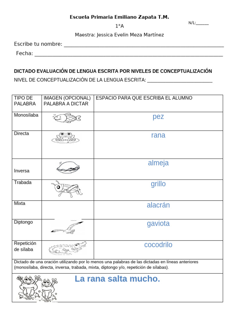 Instru. Eval. NIVELES CONCEPT. ANIMALES. LENGUA ESCRITA.. | PDF