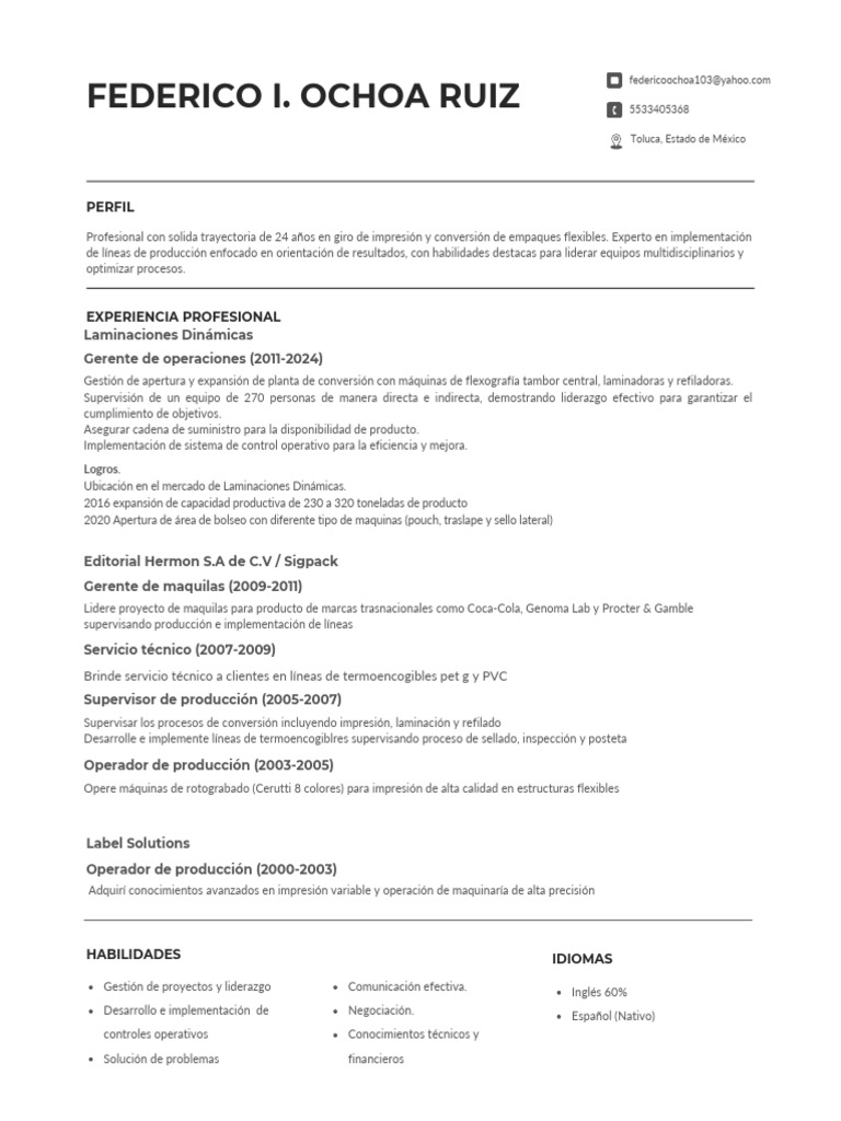 CV Federico Ochoa | PDF | Business
