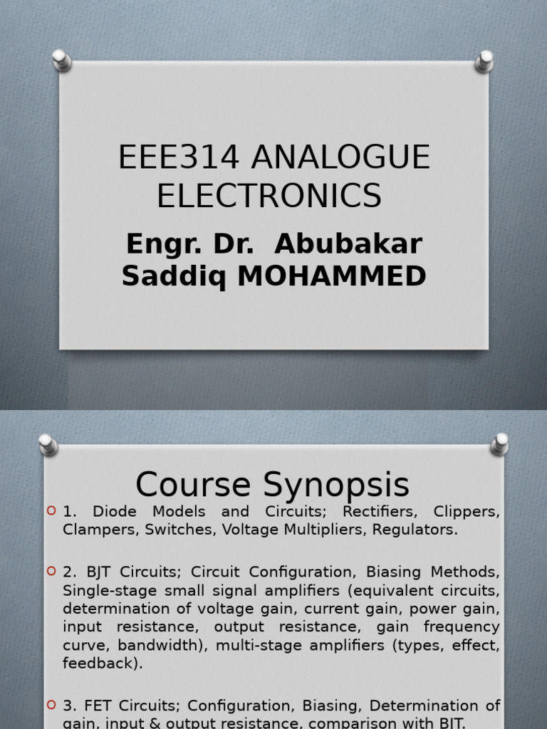 EEE314 ANALOGUE ELECTRONICS | PDF | Doping (Semiconductor) | Amplifier