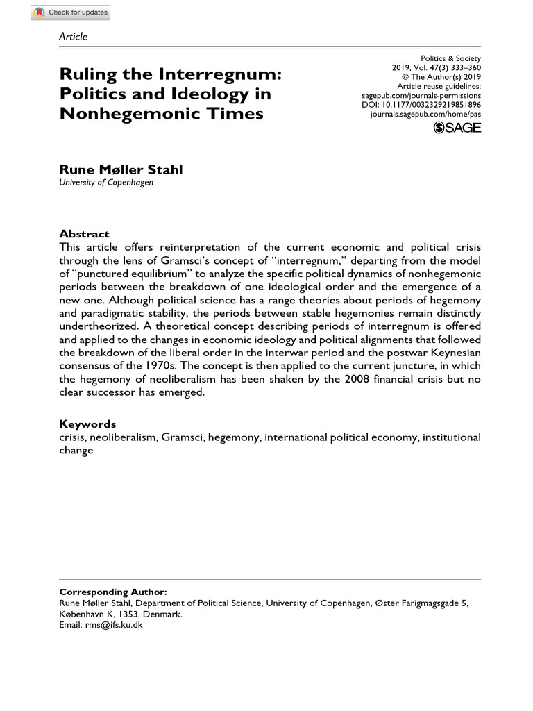Ruling the Interregnum: Politics Unraveled | PDF | Hegemony | Antonio ...